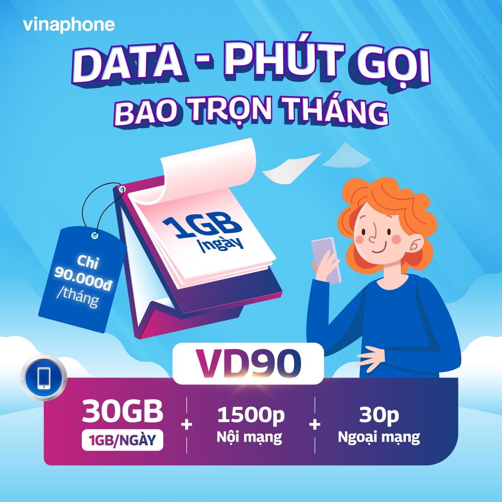 Gói Cước VD90 VinaPhone - Nhận 1GB/ngày, Gọi Miễn Phí Chỉ 90K/Tháng